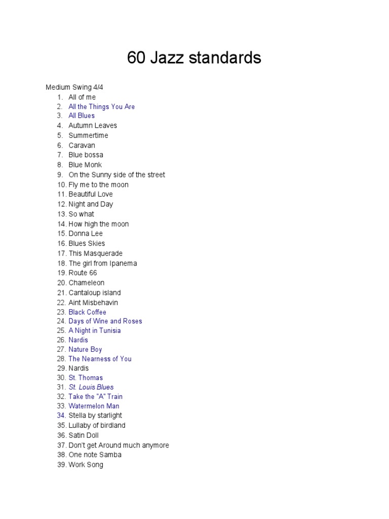 Essential Jazz Standards List | PDF