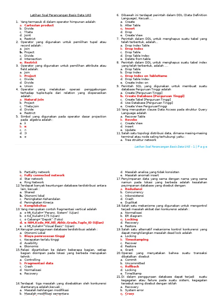 Latihan Soal UAS Perancangan Basis Data | PDF | Teknologi & Rekayasa