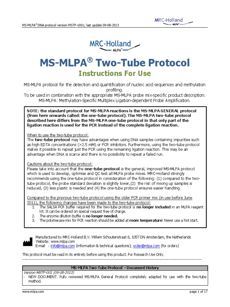 MS-MLPA Protocol Two-Tube TMSP-V001 | PDF | Polymerase Chain Reaction ...