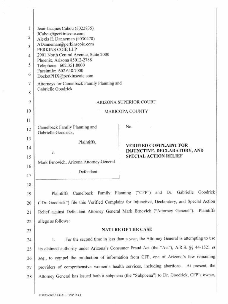 Verified Complaint For Injunctive, Declaratory and Special Action Relief... | PDF | Health ...