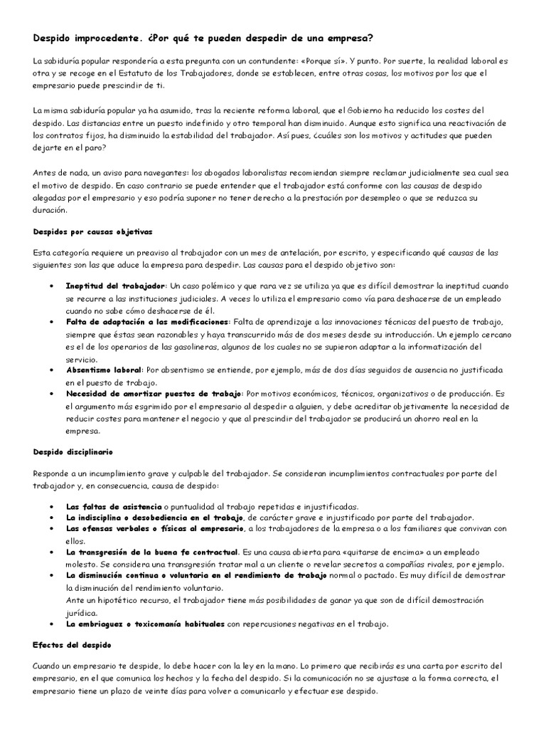 Despido. Tema 3. FOL | PDF | Derecho laboral | Desempleo