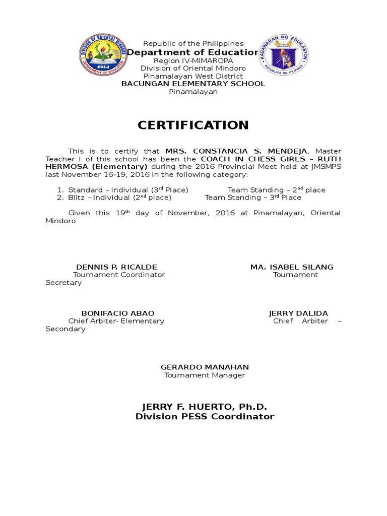 Certification: Department of Education | PDF
