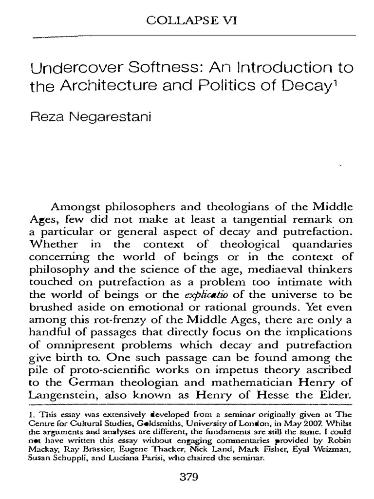 Negarestani Reza Undercover Softness Introduction Architecture and Politics Decay | PDF ...