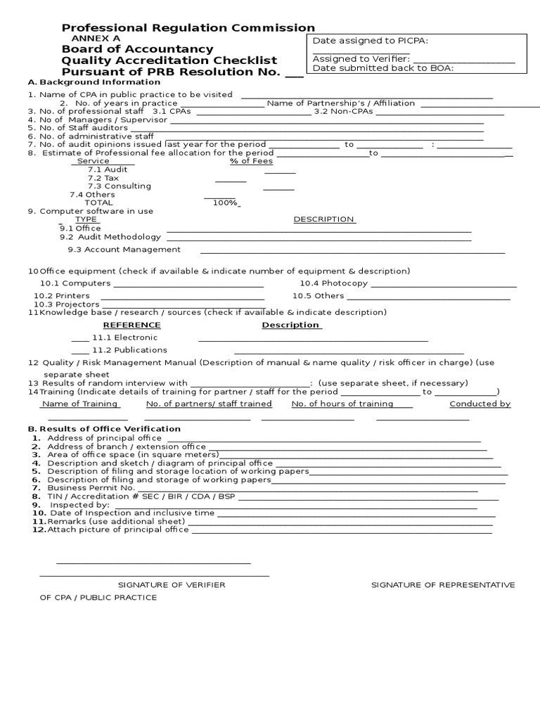 Quality Accreditation Checklist Form 4 | PDF