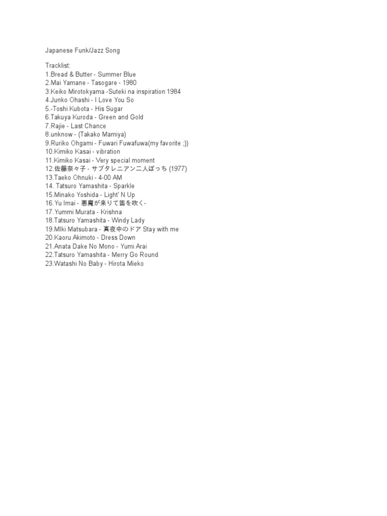 Japanese Funk Song List | PDF