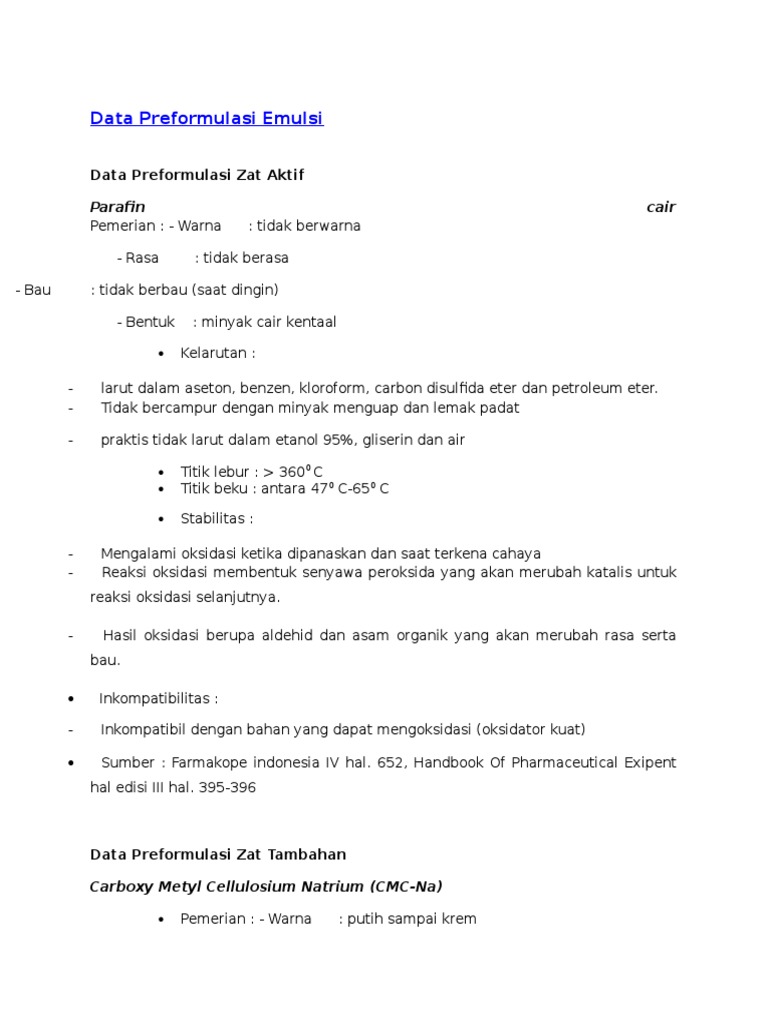 Data Preformulasi Emulsi Farmasi | PDF
