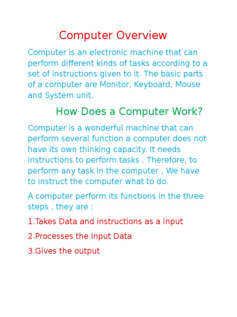 Computer Overview: How Does A Computer Work? | PDF