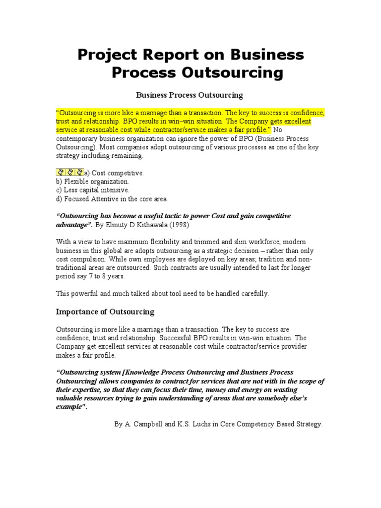 Project Report On Business Process Outsourcing | PDF | Business Process ...