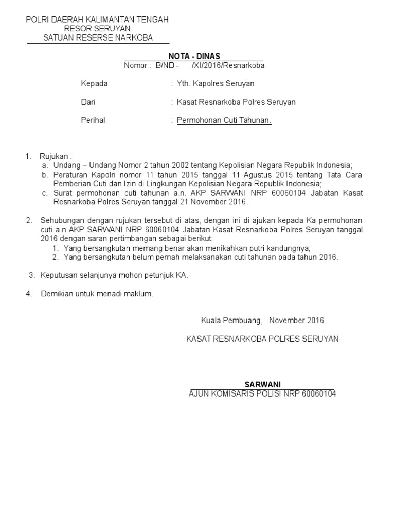 Contoh Nota Dinas Polri - Dunia Belajar