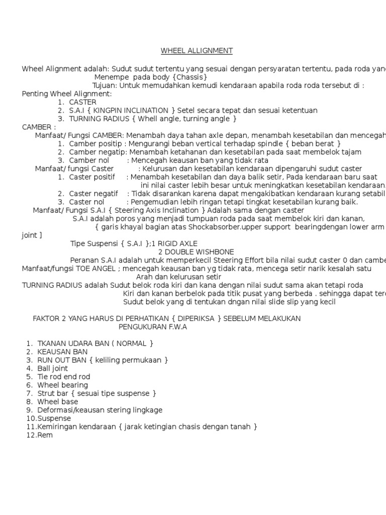 Wheel Alignment Rangkuman | PDF