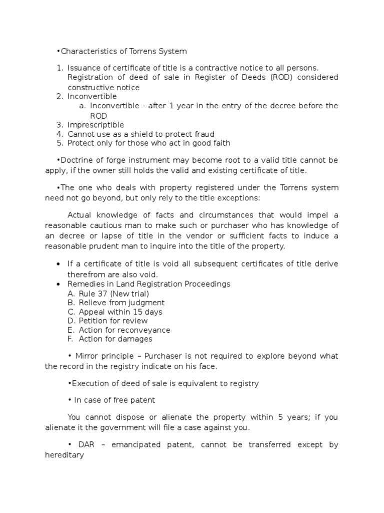 Characteristics of Torrens System | PDF | Deed | Foreclosure