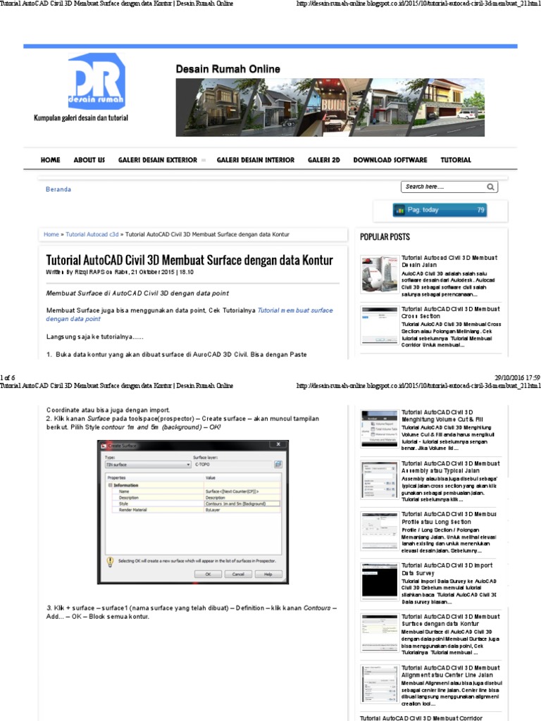 Tutorial AutoCAD Civil 3D Membuat Surface Dengan Data Kontur | PDF | Komputer