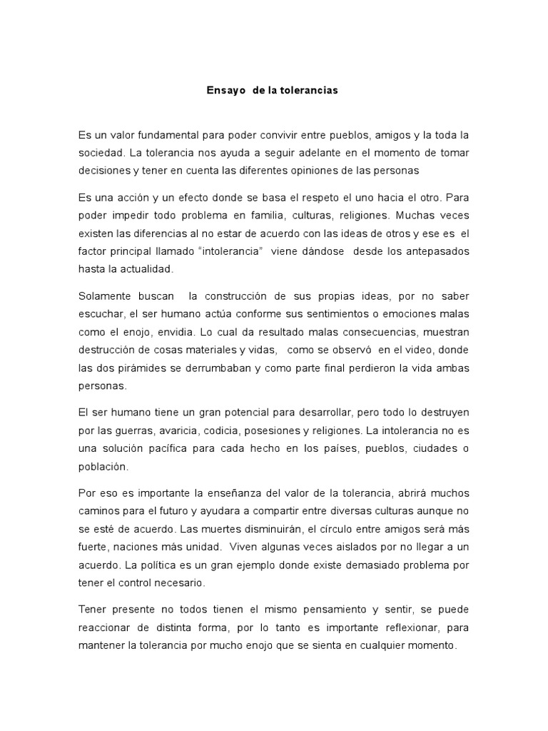 Ensayo de La Tolerancia | PDF | Salud y bienestar