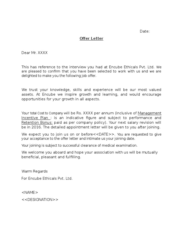 Offer Letter Format | PDF