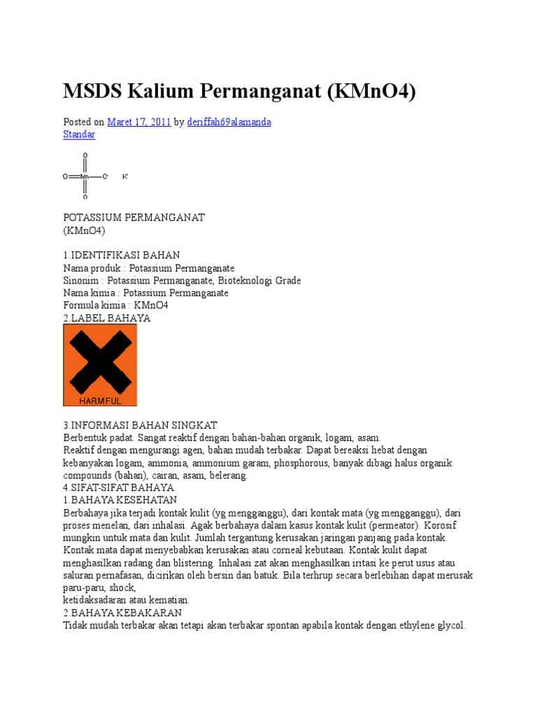 MSDS Kalium Permanganat (KMnO4) | PDF