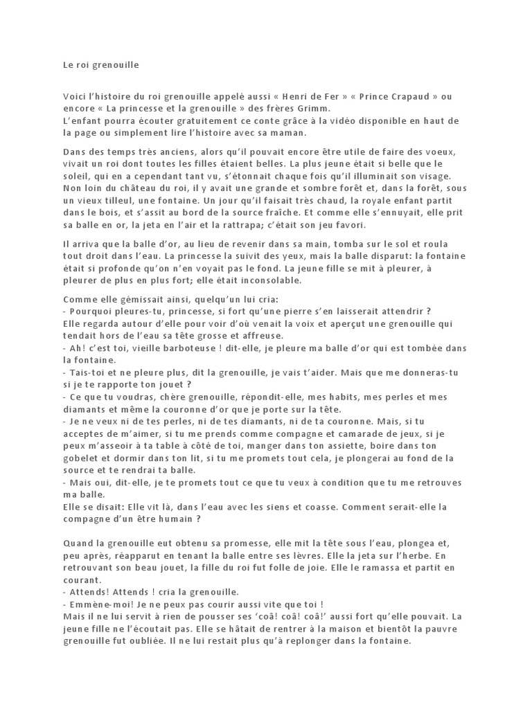 La Princesse Et La Grenouille (Ou Le Roi Grenouille) | PDF | Poésie ...