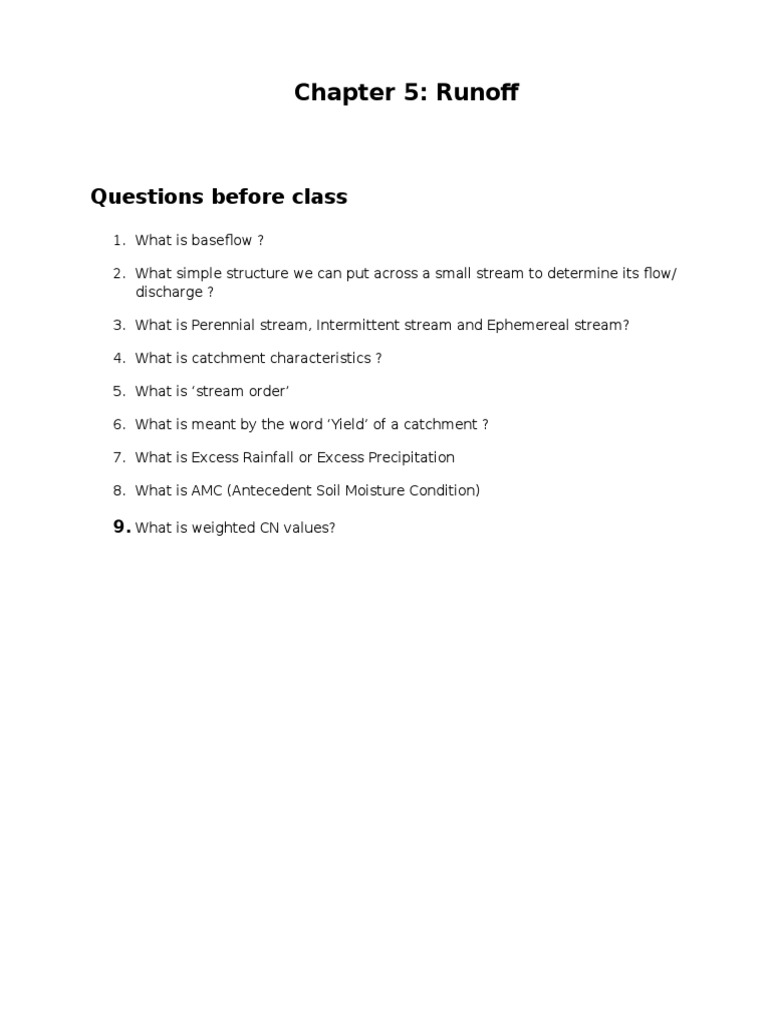 Chapter 5: Runoff Questions and Key Concepts | PDF | Drainage Basin ...