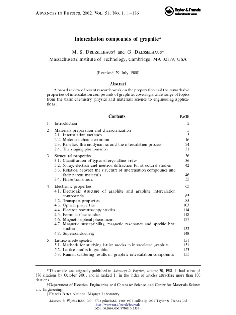 Intercalation Compounds of Graphite PDF | PDF | Graphite | Electrical ...
