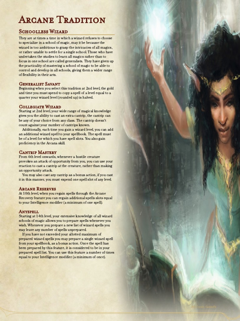Arcane Tradition Schoolless Wizard | PDF | Fantasy Games | Wizards Of ...