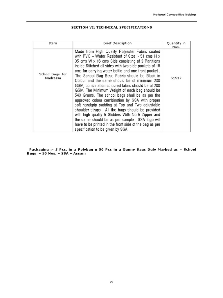 Section Vi: Technical Specifications: National Competitive Bidding | PDF