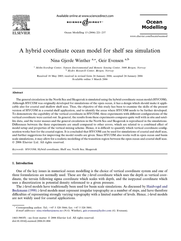 A Hybrid Coordinate Ocean Model For Shelf Sea Simulation: Nina Gjerde ...