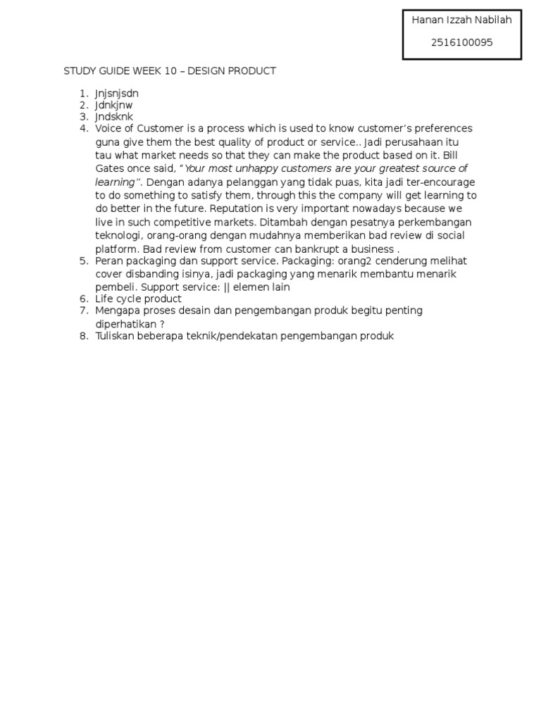 Week 10 Study Guide: Product Design Insights | PDF | Finance & Money ...