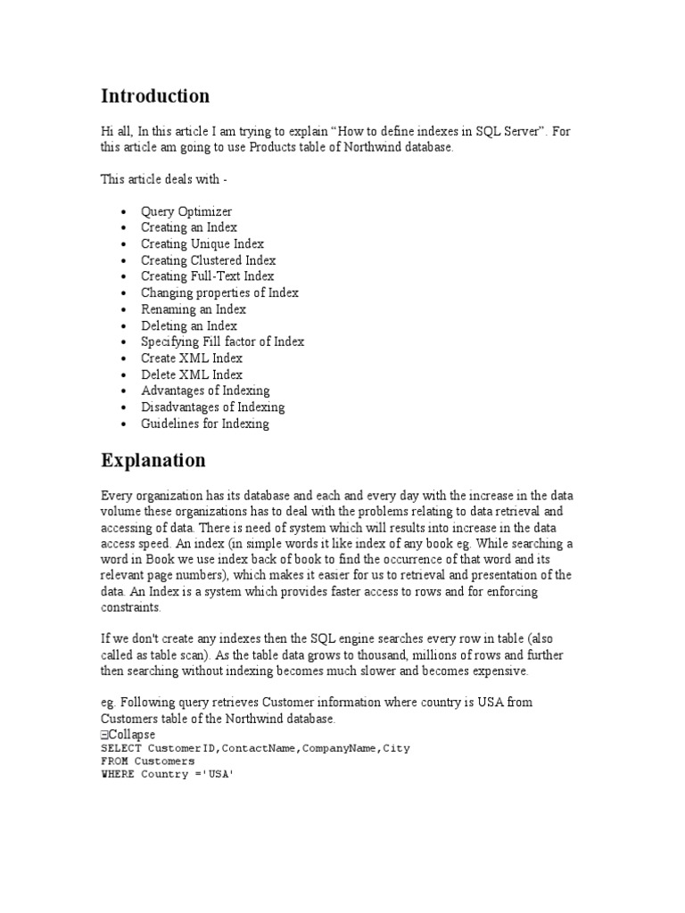 Defining Indexes With SQL Server 2005 | PDF | Database Index | Microsoft Sql Server