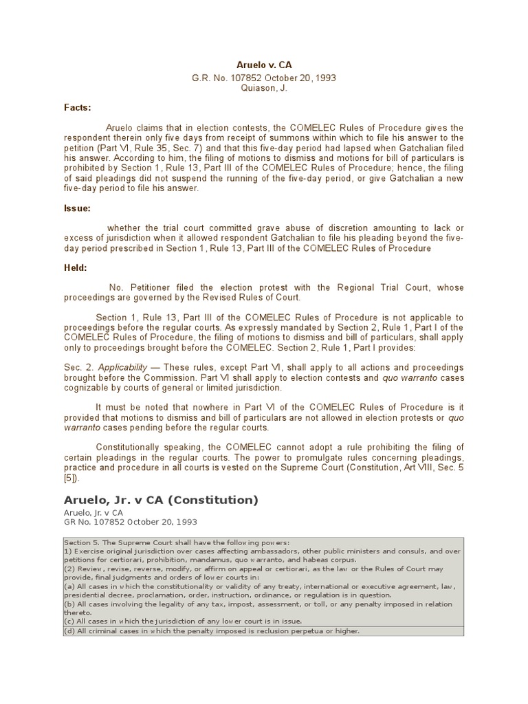Aruelo V CA | PDF | Pleading | Certiorari