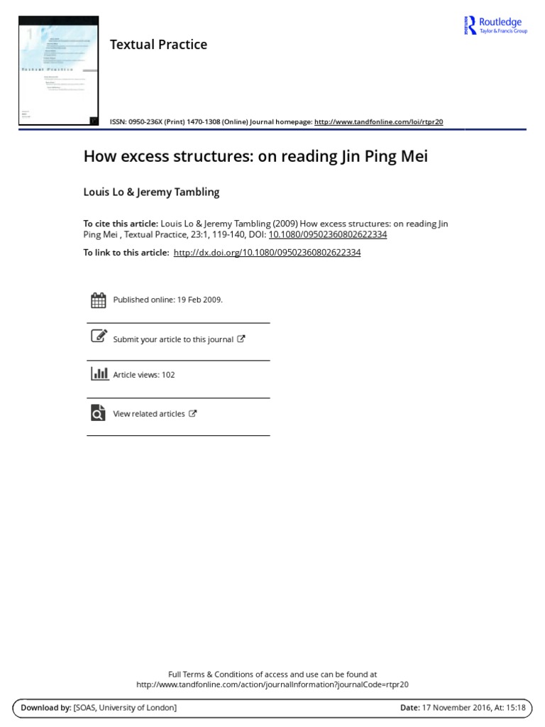 How Excess Structures On Reading Jin Ping Mei | PDF | Sex | Science