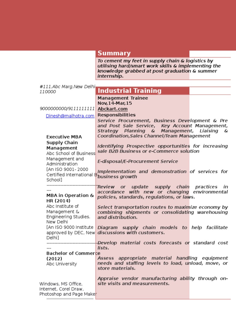 Resume Format For Freshers 2 1 | PDF
