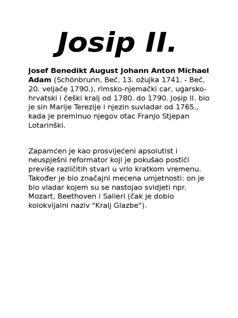 Josip II.: Josef Benedikt August Johann Anton Michael Adam (Schönbrunn ...