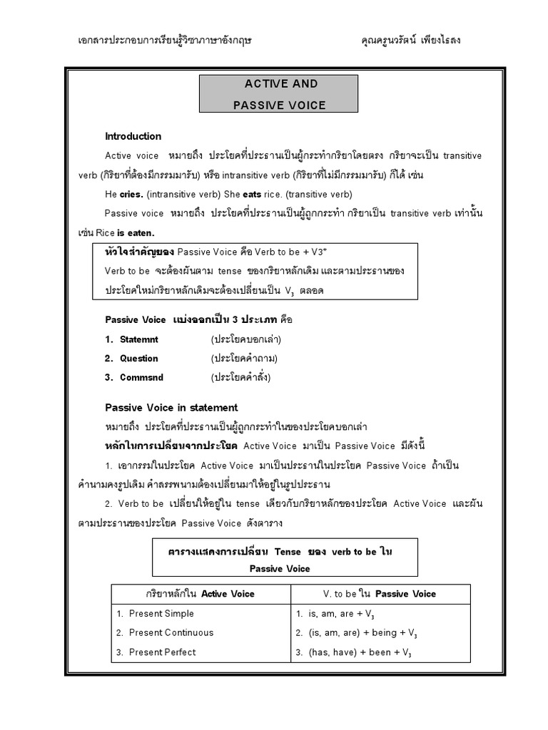 Grammar Unit6 Active Passive Voice | PDF | Perfect (Grammar ...