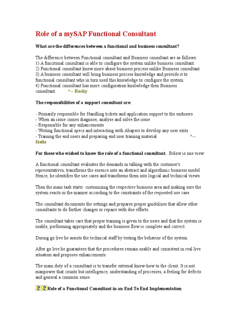 Role of A MySAP Functional Consultant | PDF | System | Business Process