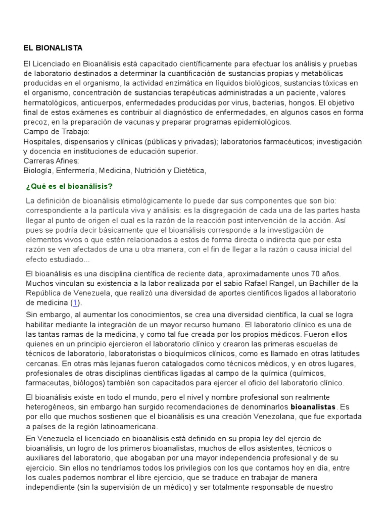 Definición y Rol del Bioanalista | PDF | Laboratorios | Biología