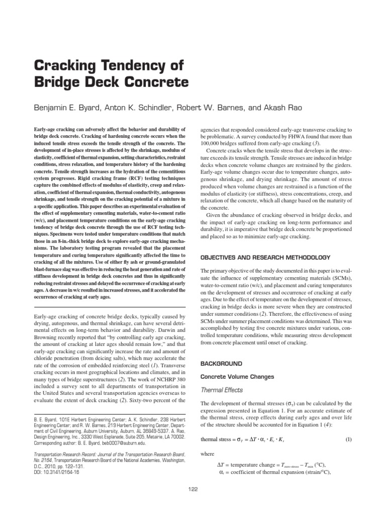 Cracking Tendency of Bridge Deck Concrete: Benjamin E. Byard, Anton K. Schindler, Robert W ...