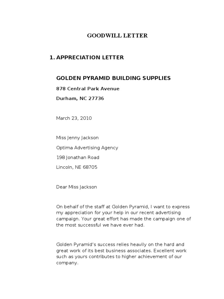 Goodwill Letters | PDF