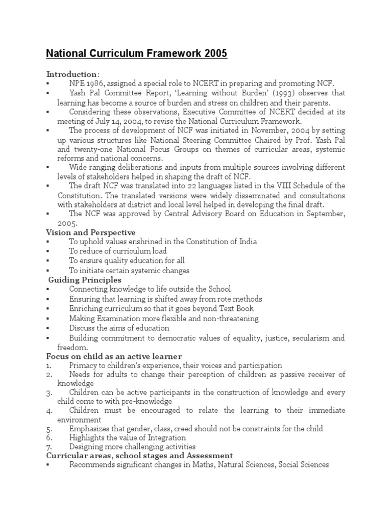 NCF 2005: Guiding Principles and Features | PDF