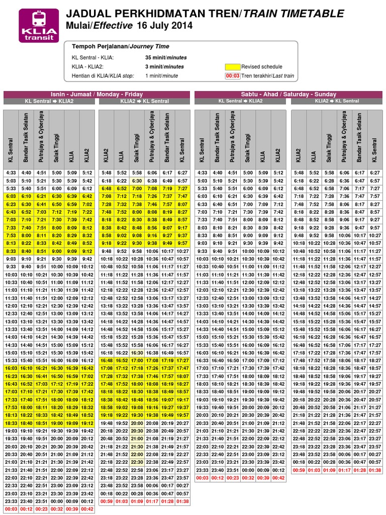 New KLIA Transit Peak Timetable Update 160714 | PDF