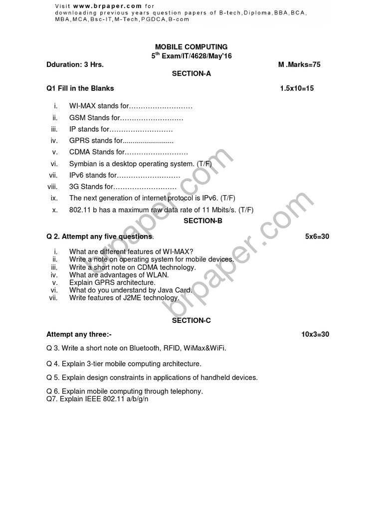Mobile Computing 5 Exam/IT/4628/May'16 Dduration: 3 Hrs. M .Marks 75 ...