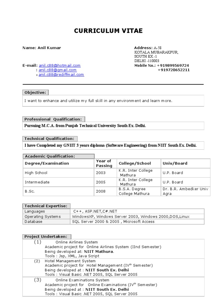 Anil Kumar - Software Developer CV | PDF
