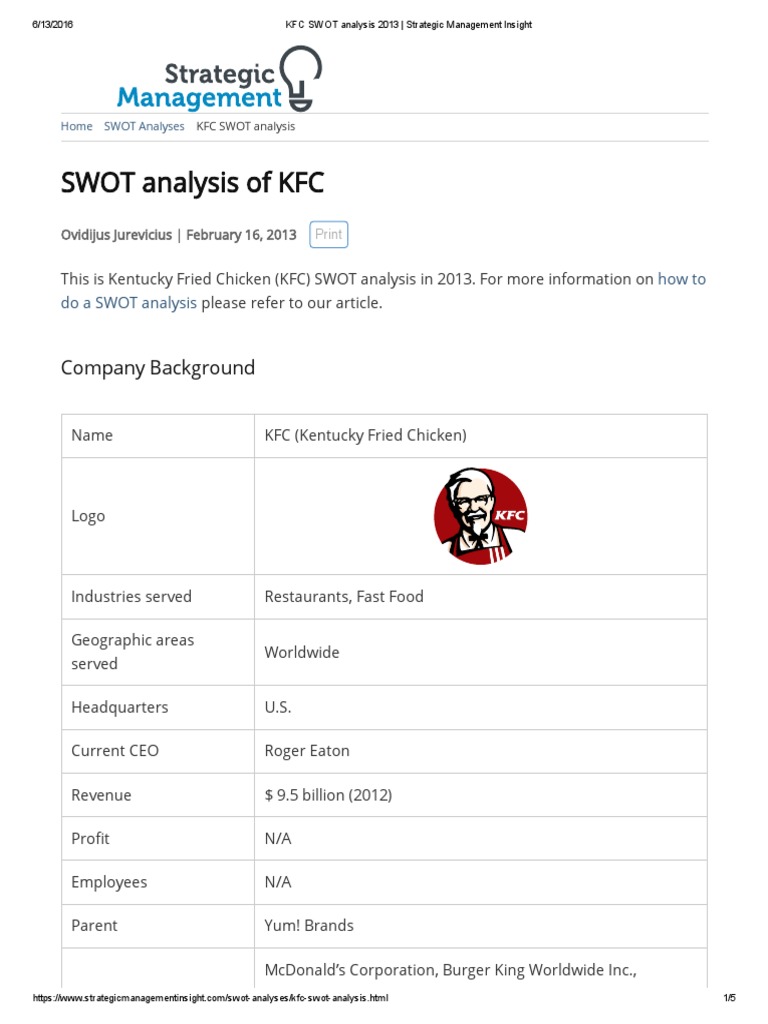 KFC SWOT Analysis 2013 _ Strategic Management Insight | Fast Food ...