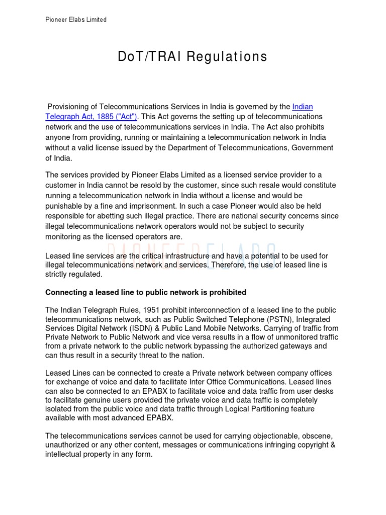 TRAI Regulations | PDF | Telecommunication | Networks