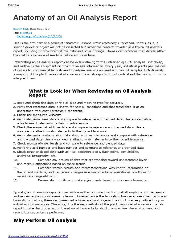 Anatomy of An Oil Analysis Report | PDF | Wear | Motor Oil