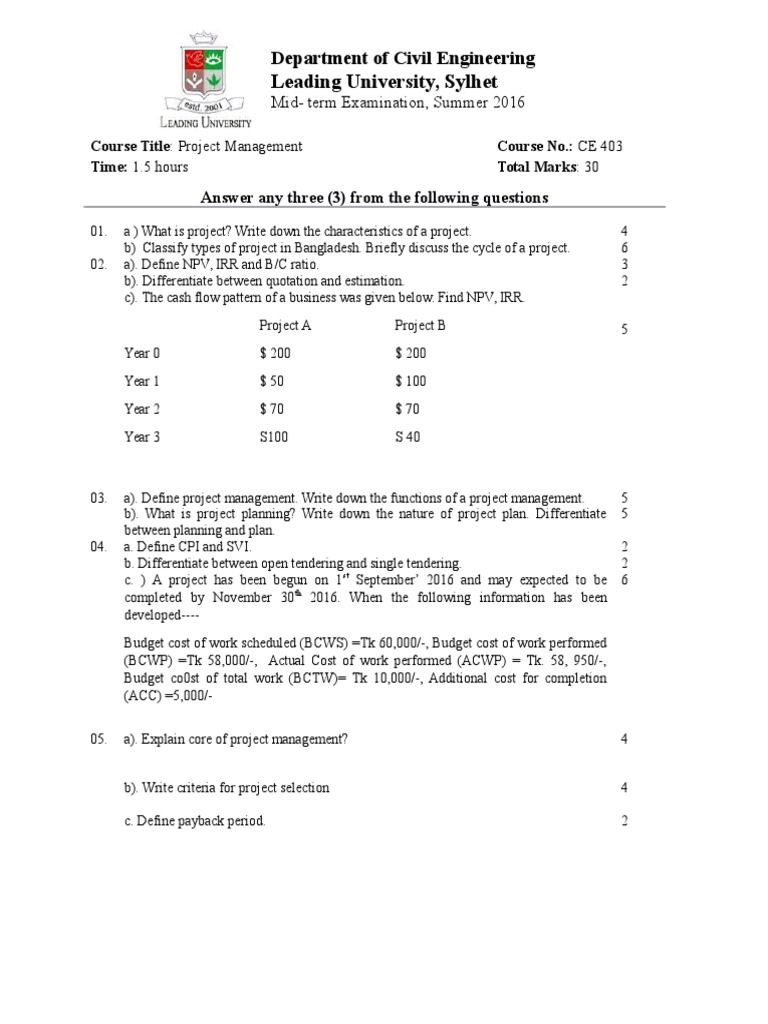 Leading University, Sylhet: Department of Civil Engineering | PDF