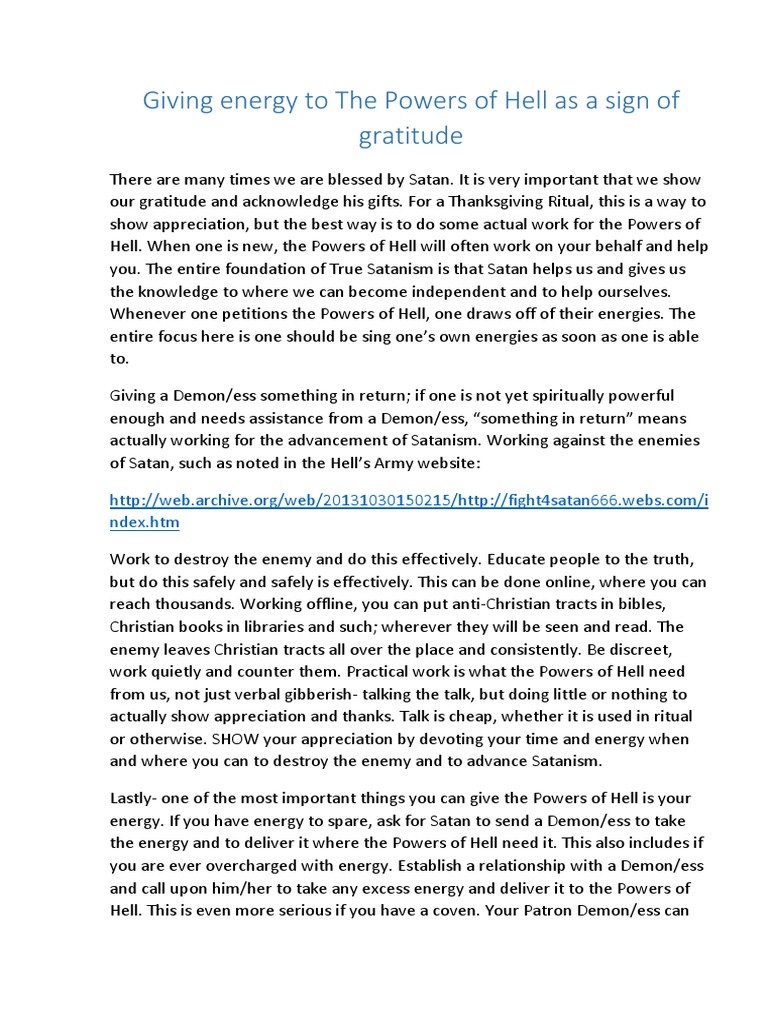 Giving Energy To The Powers of Hell PDF | PDF | Satan | Demons
