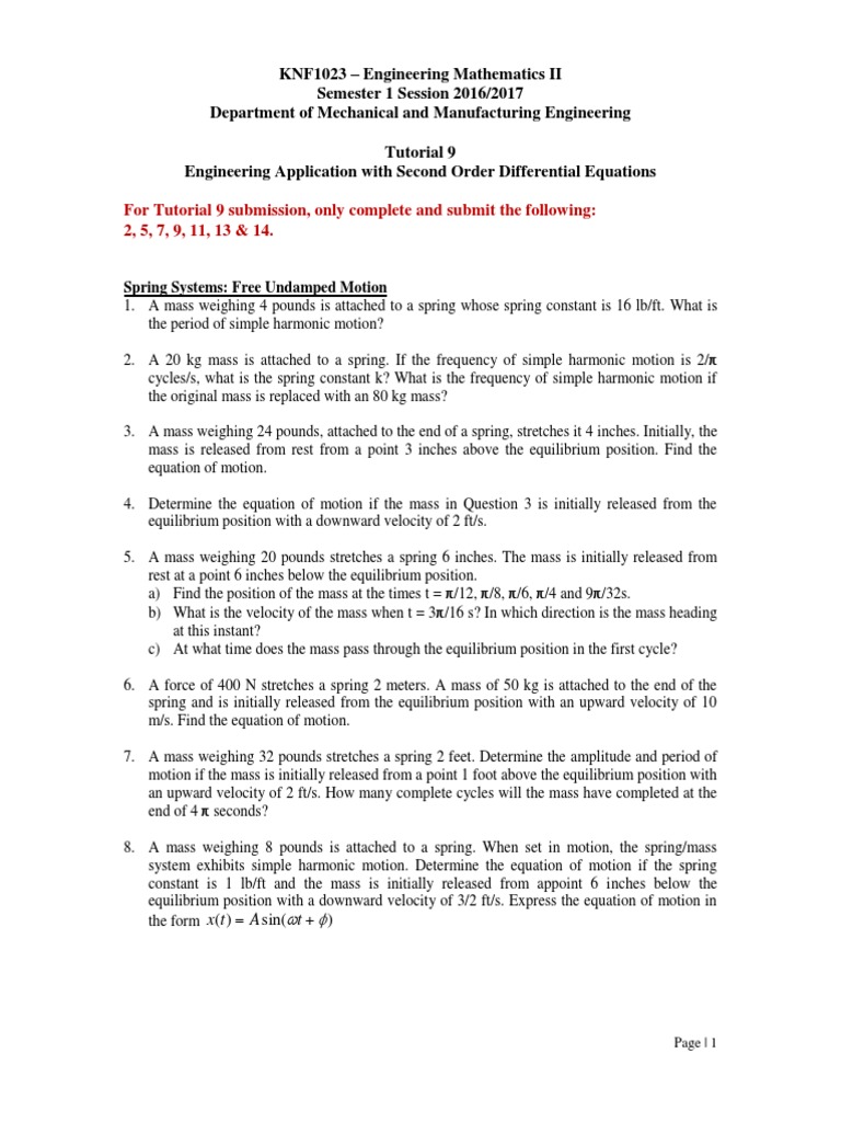 Engineering Math II: Differential Equations | PDF | Force | Mass