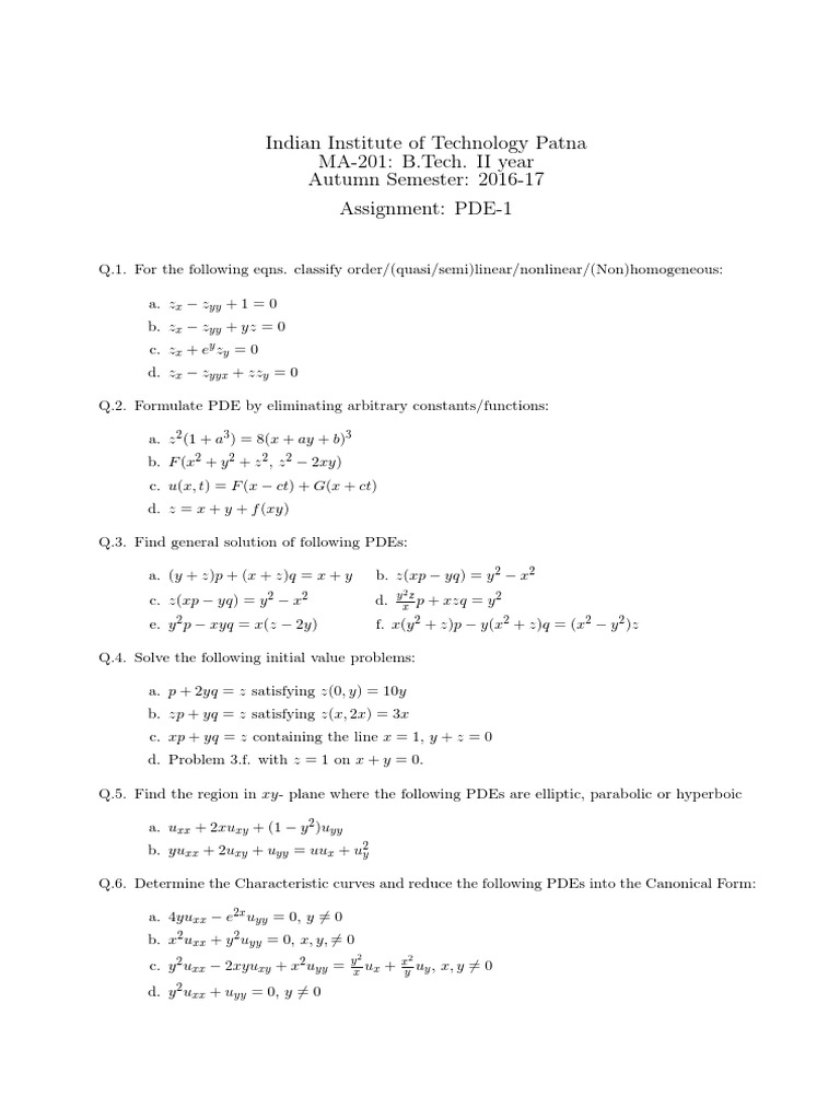 IIT Patna 2016-17 PDE Assignment | PDF