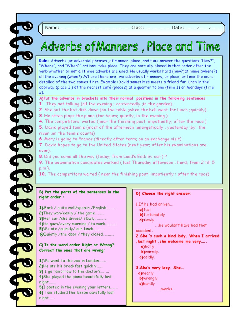 Adverbs Manner, Place, Time | PDF | Adverb | Linguistic Typology