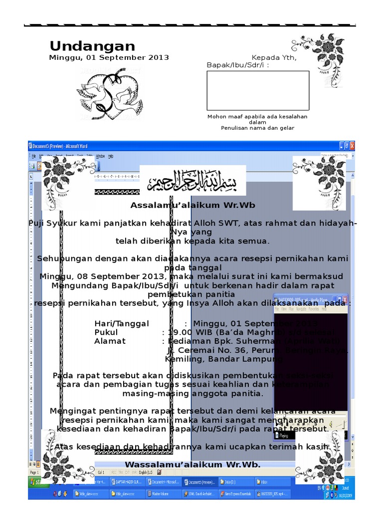 Contoh Surat Undangan Rapat Panitia Pernikahan | PDF