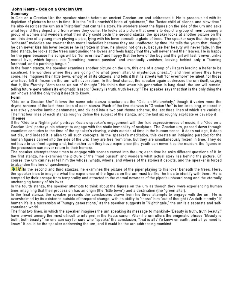 Analysis of Keats' Ode on a Grecian Urn | PDF | Poetry